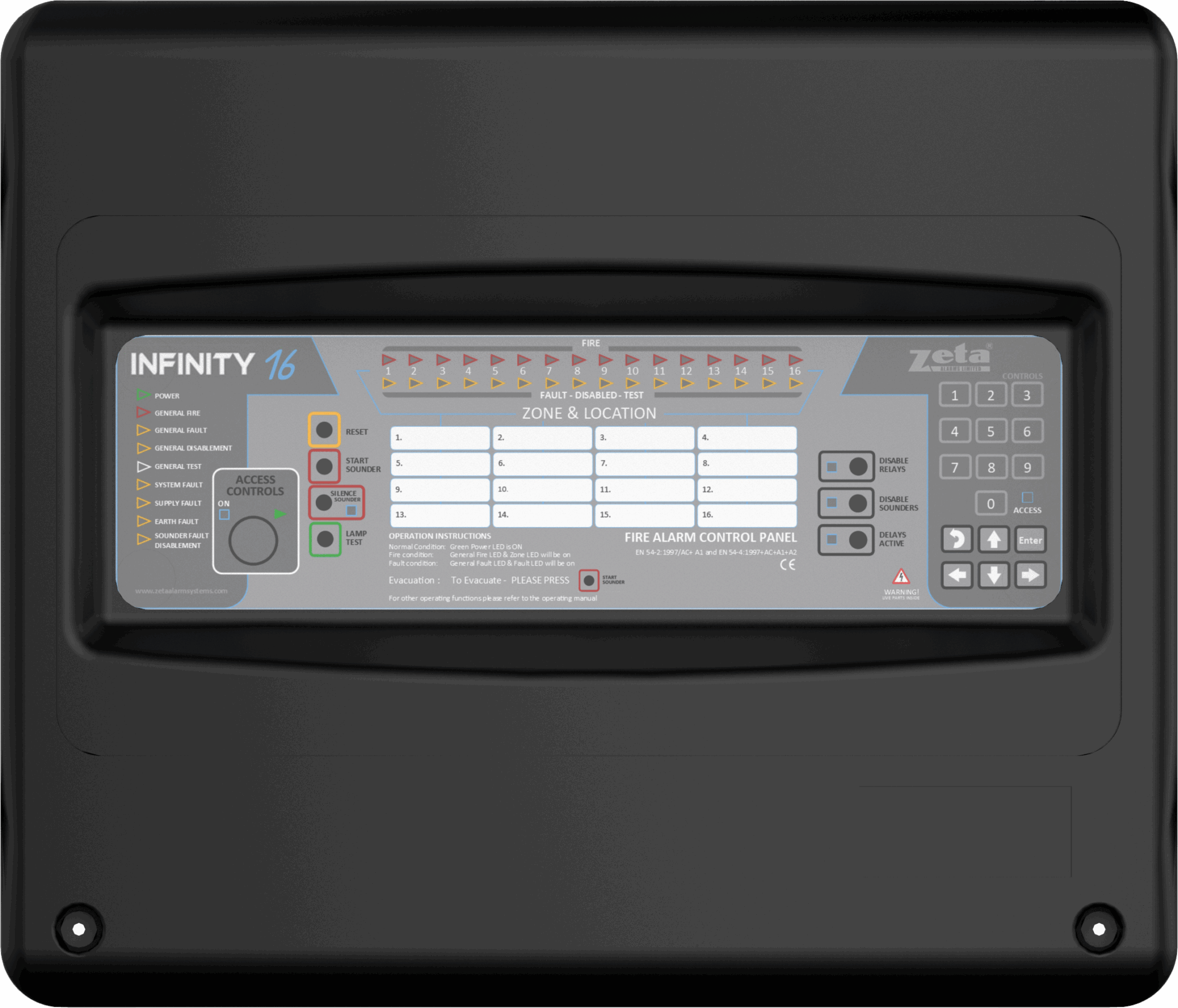 Infinity 16 Zone Conventional Fire Alarm Panel - Zeta Alarms